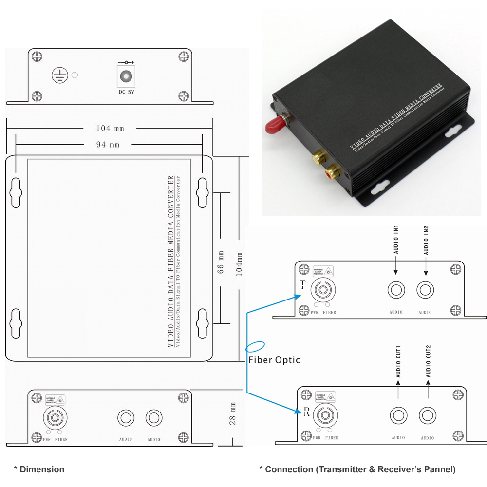 2 Ch RCA Audio over Fiber Optic Extender