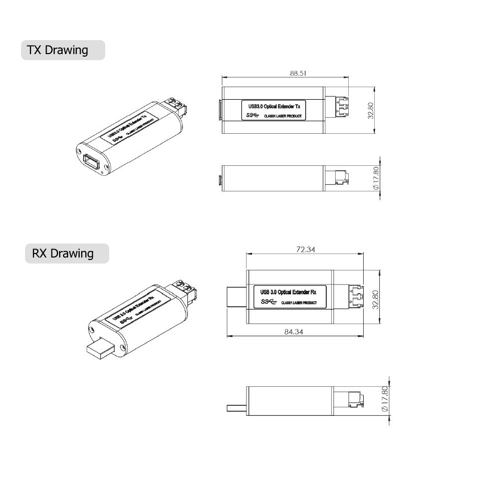 Mini USB 3.0 over Fiber Optic Extender